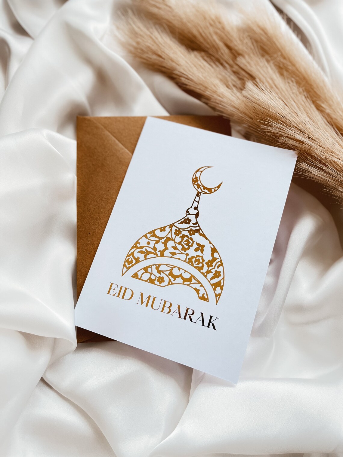 Gold Foil Eid Cards With Envelope, Modern Islamic Design, Eid Card ...