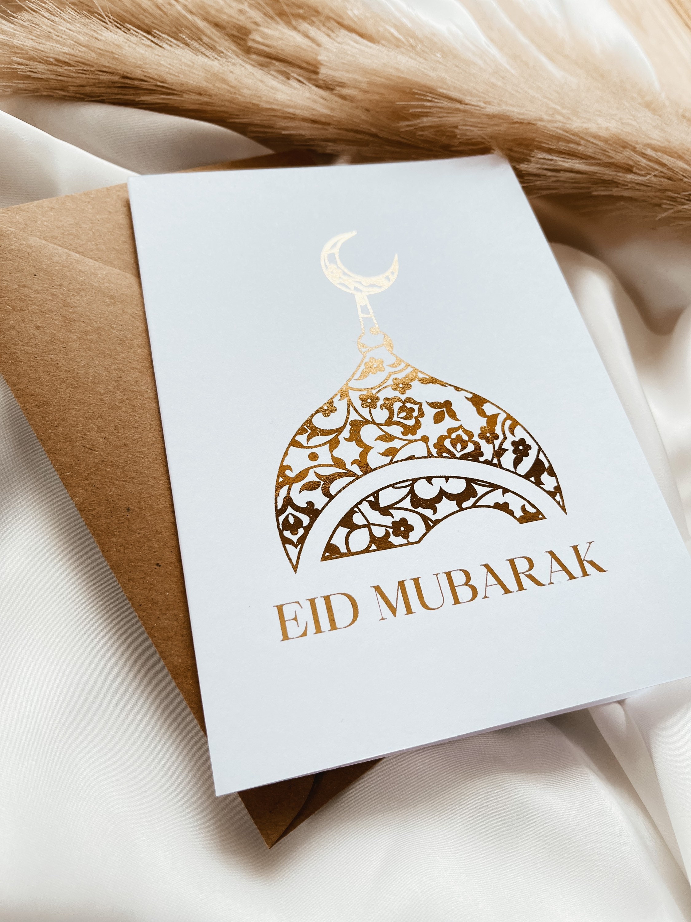 Gold Foil Eid Cards With Envelope, Modern Islamic Design, Eid Card ...