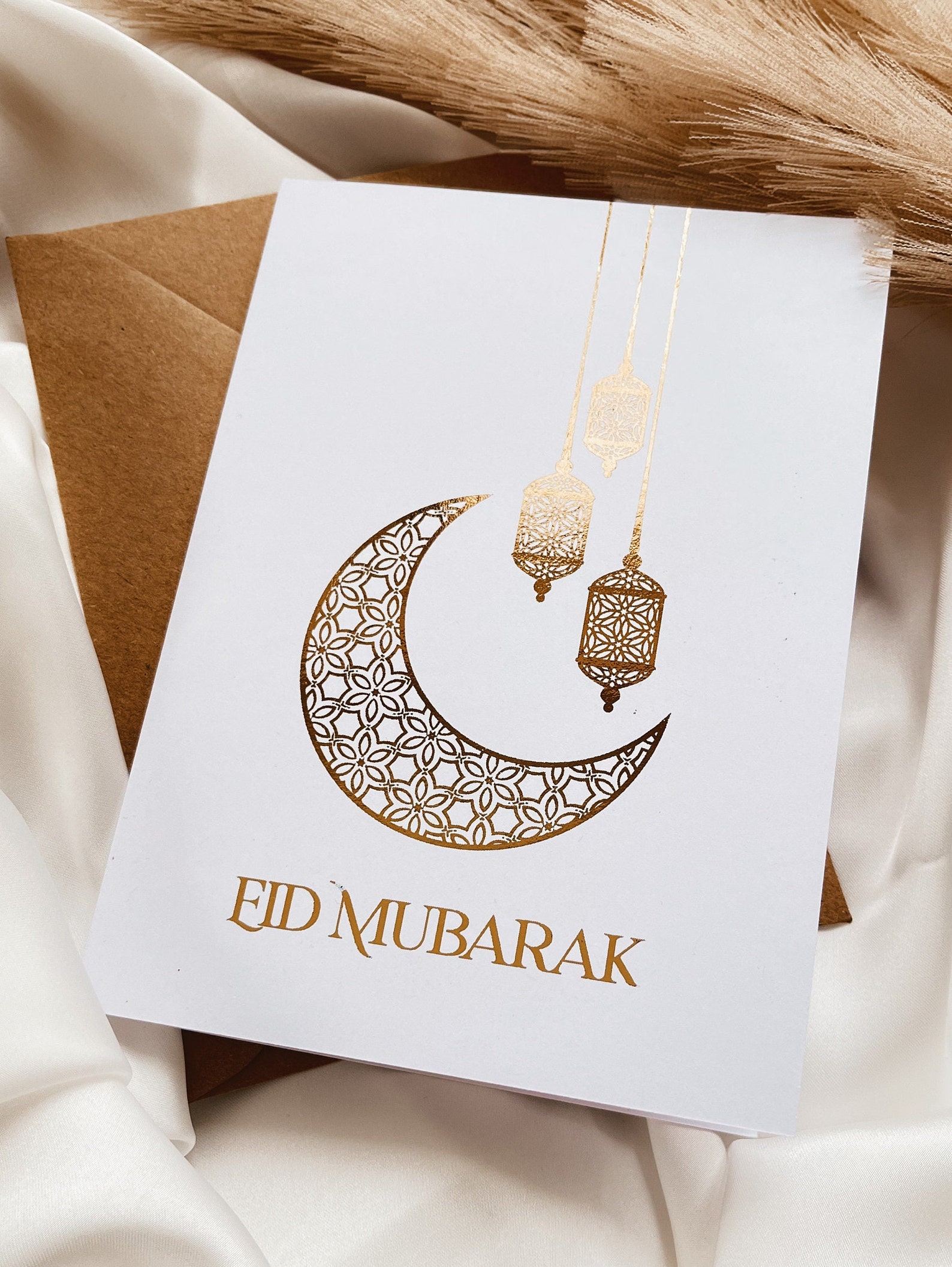 Gold Foil Eid Card With Envelope, Modern Islamic Design, Eid Card. Gold ...