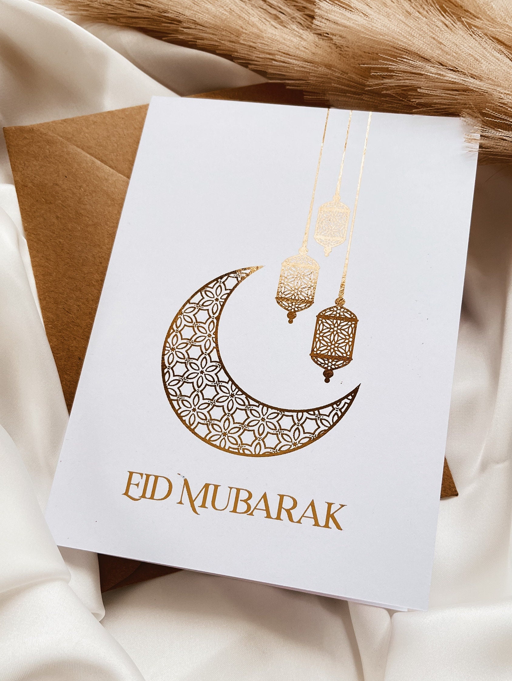 Gold Foil Eid Card With Envelope, Modern Islamic Design, Eid Card. Gold ...