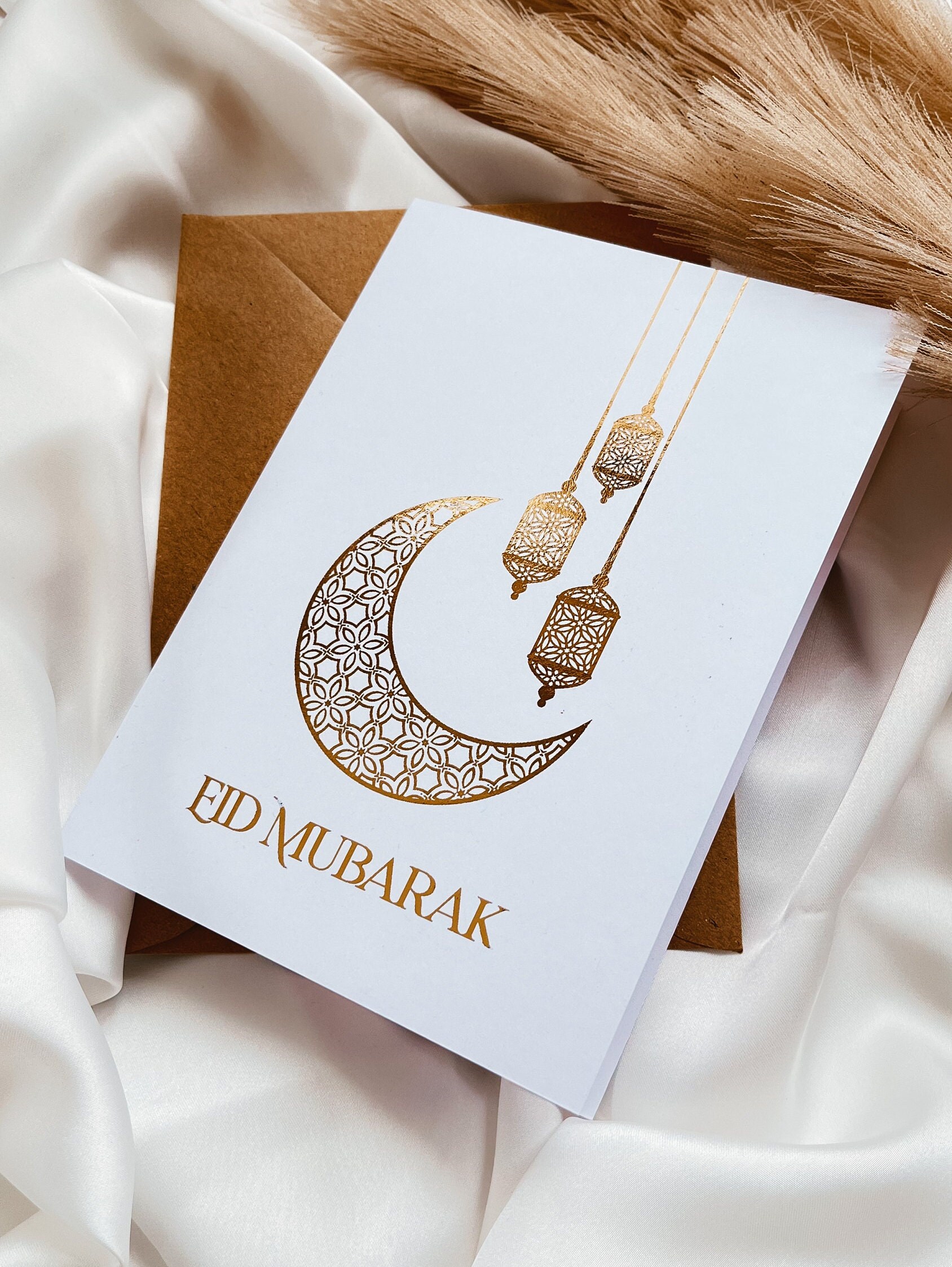 Gold Foil Eid Card With Envelope, Modern Islamic Design, Eid Card. Gold ...