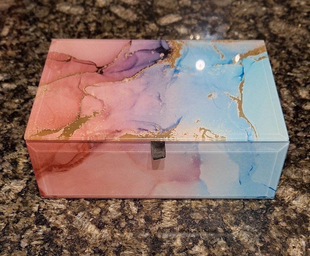 Marble Effect Glass Jewellery Box, Marble Effect Storage Box - Etsy