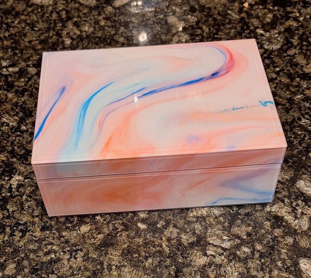 Large Marble Effect Glass Jewellery Box, Marble Glass Effect Storage ...