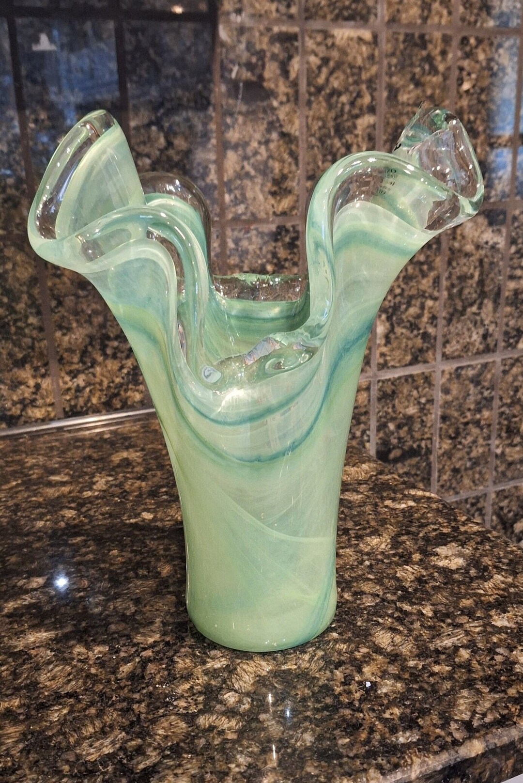 Murano Style Glass Vase, Hand Blown Vase, Made in Italy, Blue Murano ...