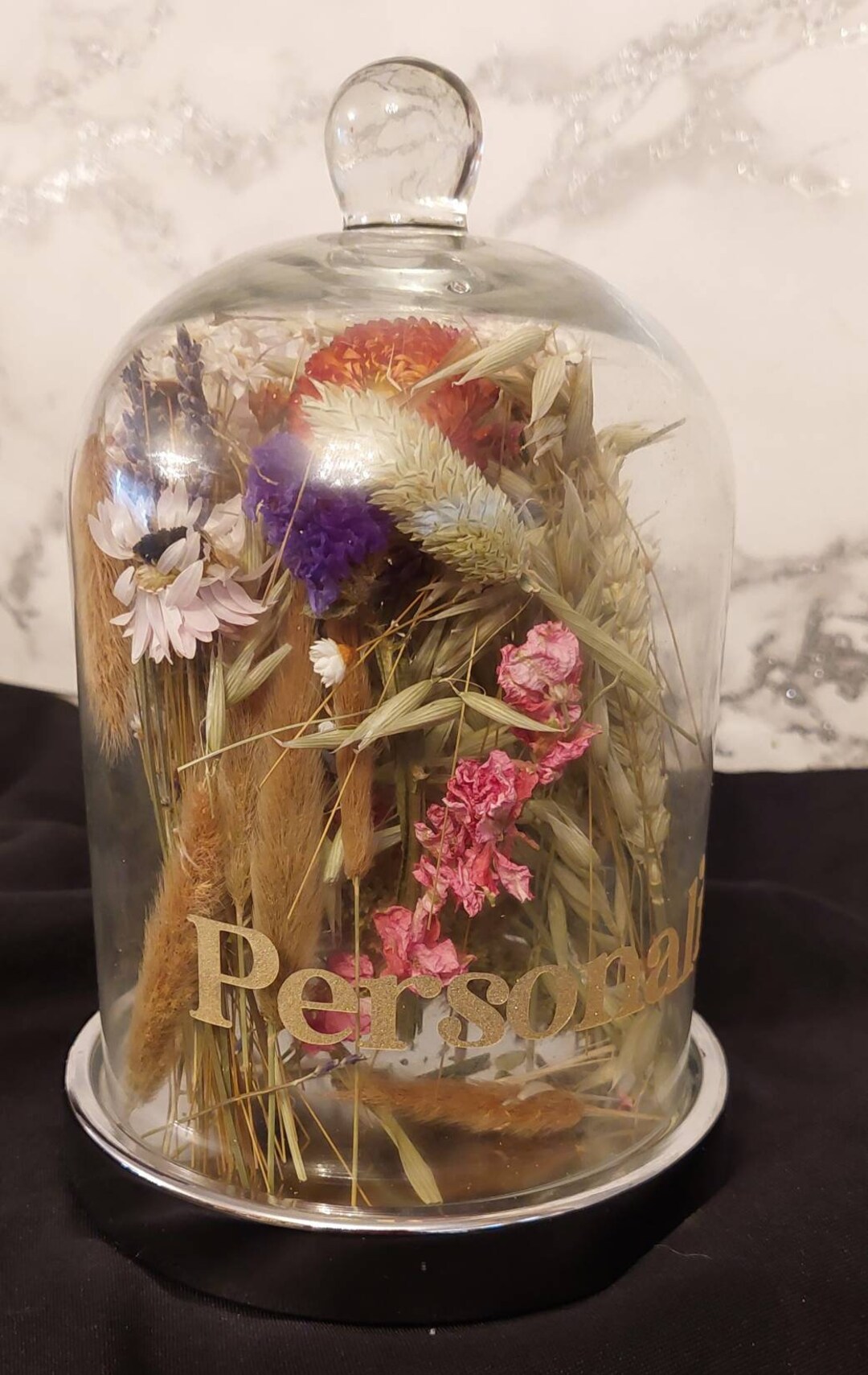 Personalised Dried Flower Dome, Home Decor , 50 Stems of Mixed Dried ...