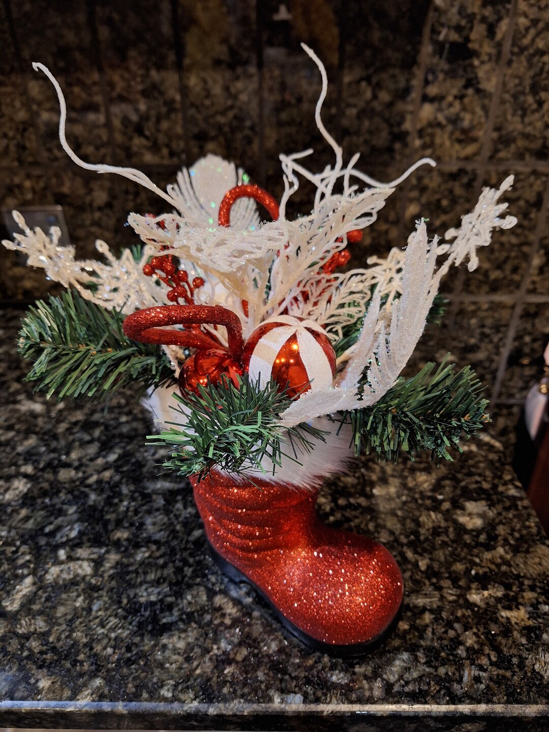 Glittering Red Santa Boot With Candy Cane Decor - Etsy