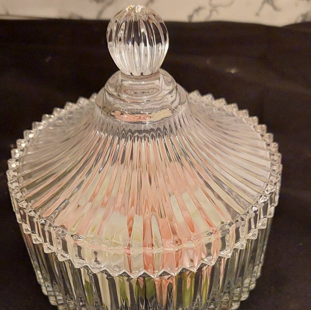 Small and Large Crystal Thick Cut Ribbed Jar With Lid, Crystal ...