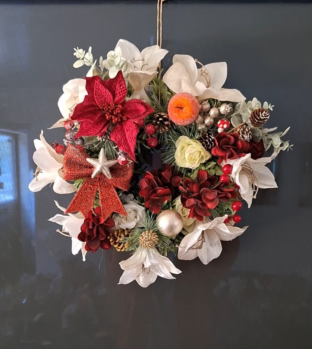 Christmas Wreath 50cm Boxwood Heath Wreath Red Poinsettia - Etsy