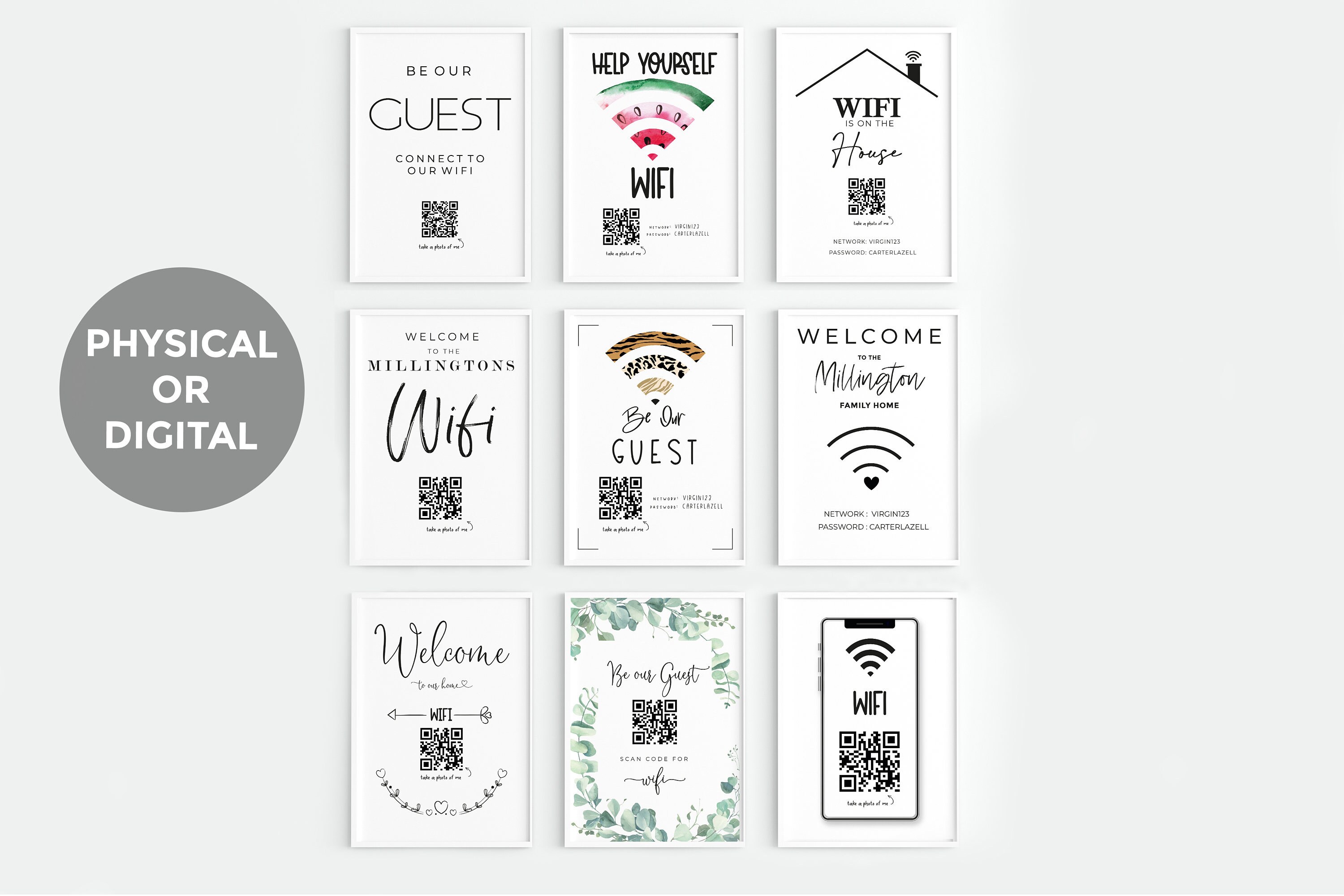 Personalised Wifi Sign Print QR Code Scanner 9 Designs | Etsy