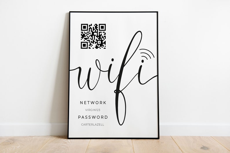 Personalised Wifi Sign Print QR Code Scanner 9 Designs | Etsy UK