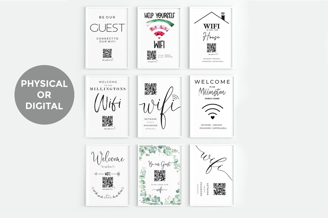 Personalised Wifi Sign Print | QR Code Scanner | 9 Designs | Guest Wifi ...