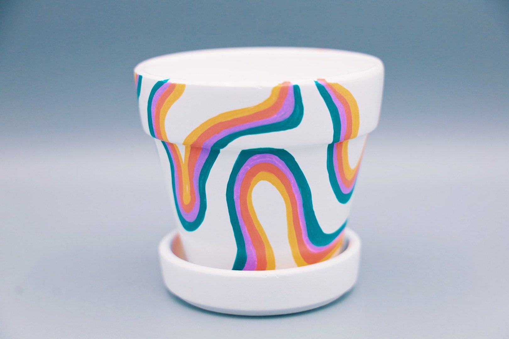 MADE TO ORDER Sunset Swirl Pot Abstract Color Line Art Plant | Etsy