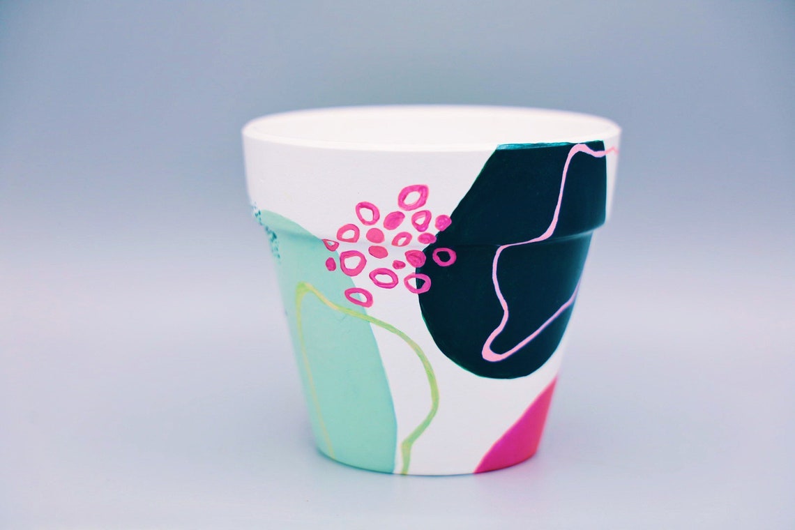Pop Color Botanicals Pot Leaf Line Art Plant Pot Geometric - Etsy