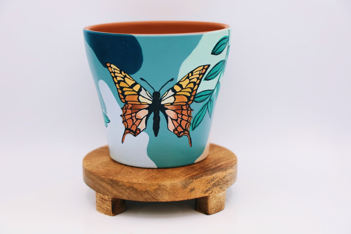 Butterfly Garden Pot Hand Painted Plant Pot Indoor Outdoor | Etsy