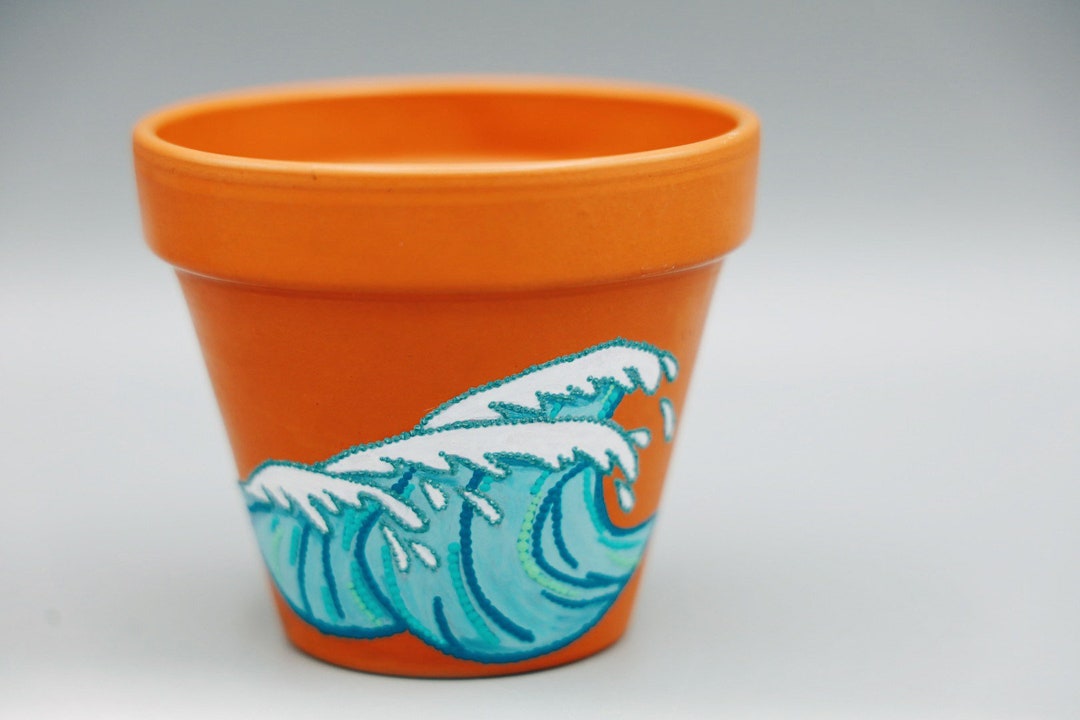 Make Waves Plant Pot | Indoor Outdoor Planter | Hand Painted Ocean Wave ...