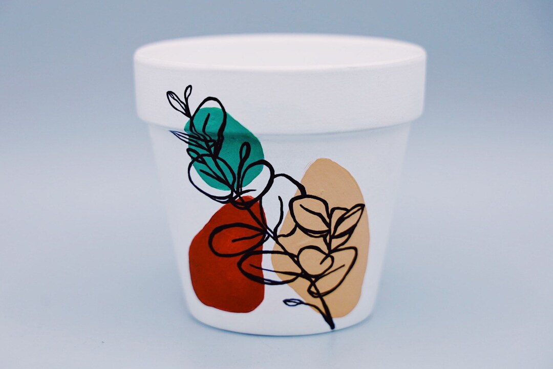 Minimal Botanical Sunset Pot | Geometric Plant Pot | Hand-painted ...