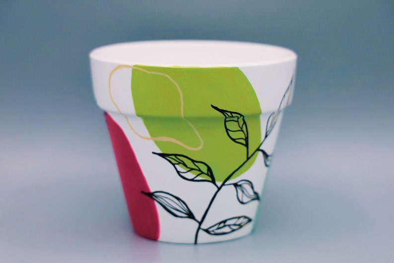 Pop Color Botanicals Pot Leaf Line Art Plant Pot Geometric - Etsy