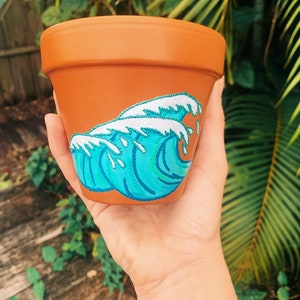 Make Waves Plant Pot | Indoor Outdoor Planter | Hand Painted Ocean Wave ...
