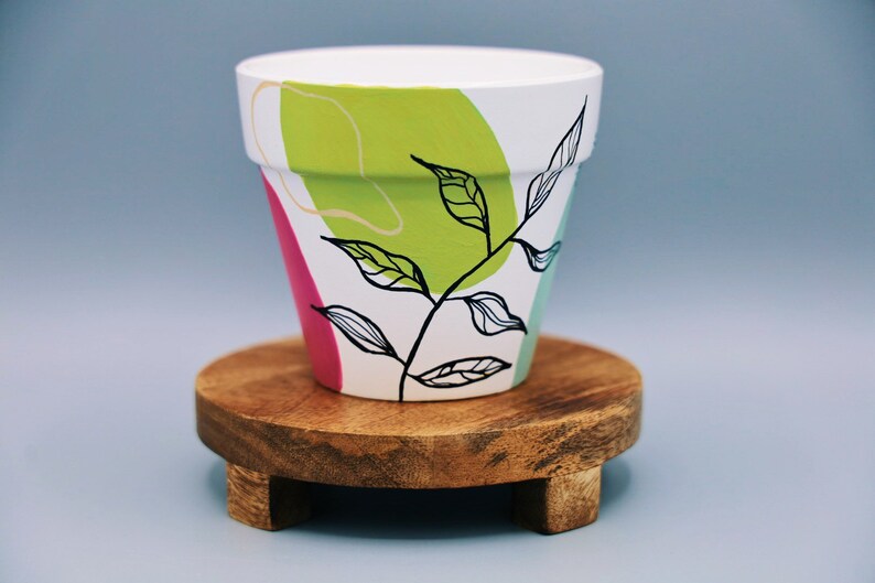 Pop Color Botanicals Pot Leaf Line Art Plant Pot Geometric - Etsy