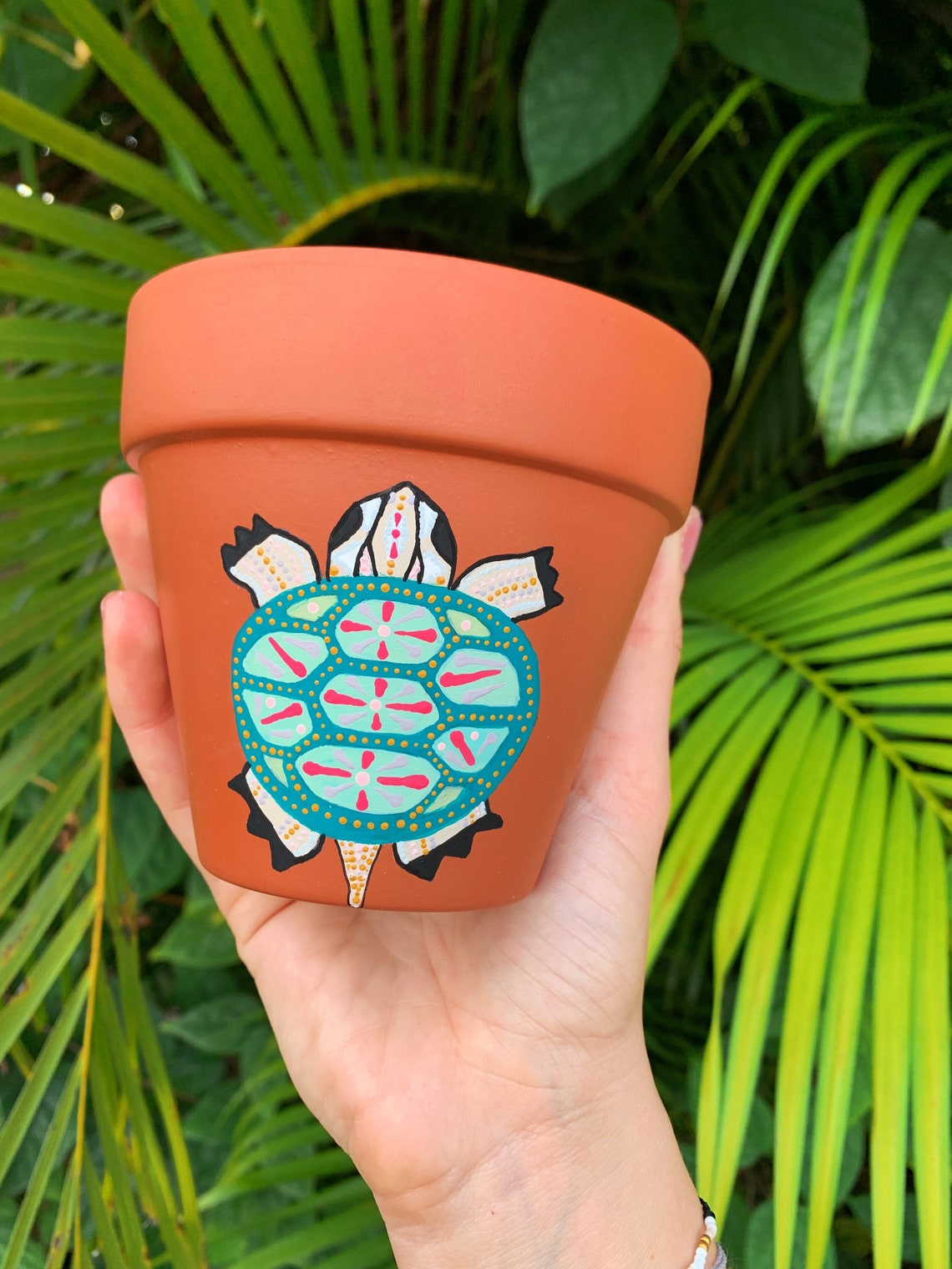 Dotted Sea Turtle Pot | Indoor Outdoor Planter | Hand Painted Ocean ...