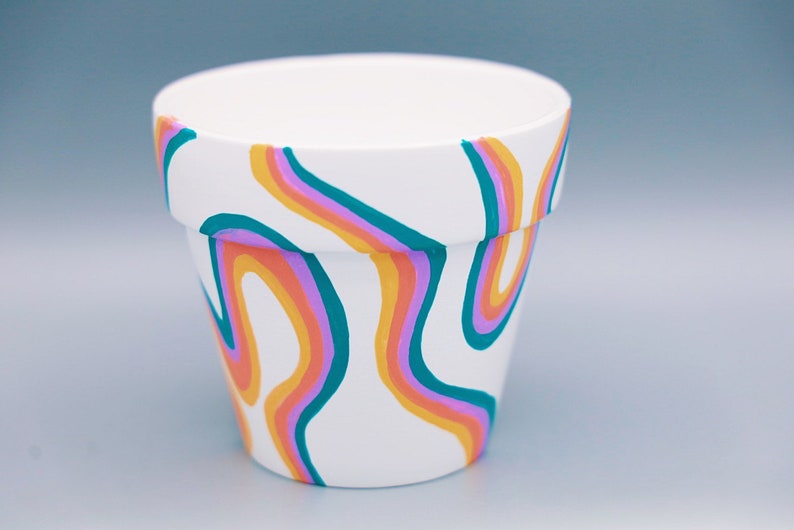 MADE TO ORDER Sunset Swirl Pot Abstract Color Line Art Plant | Etsy