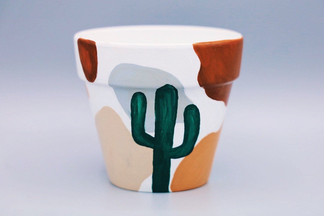 Minimal Desert Pot | Cactus Art Plant Pot | Hand-painted Planter ...