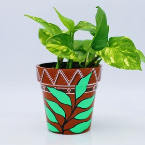 Aztec Leaf Art Plant Pot | Hand Painted Flower Pot | Indoor Outdoor ...