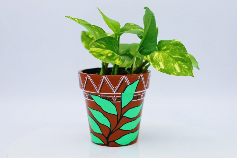 Aztec Leaf Art Plant Pot | Hand Painted Flower Pot | Indoor Outdoor ...