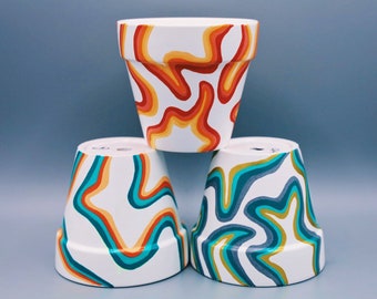 MADE TO ORDER Sunset Swirl Pot Abstract Color Line Art Plant | Etsy