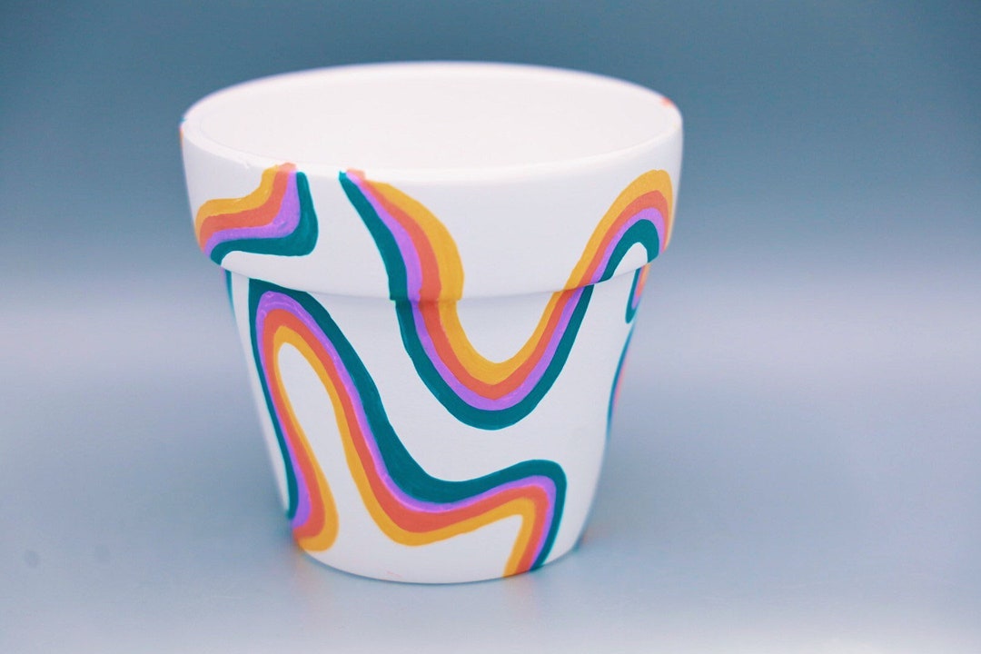 MADE TO ORDER Sunset Swirl Pot | Abstract Color Line Art Plant Pot ...