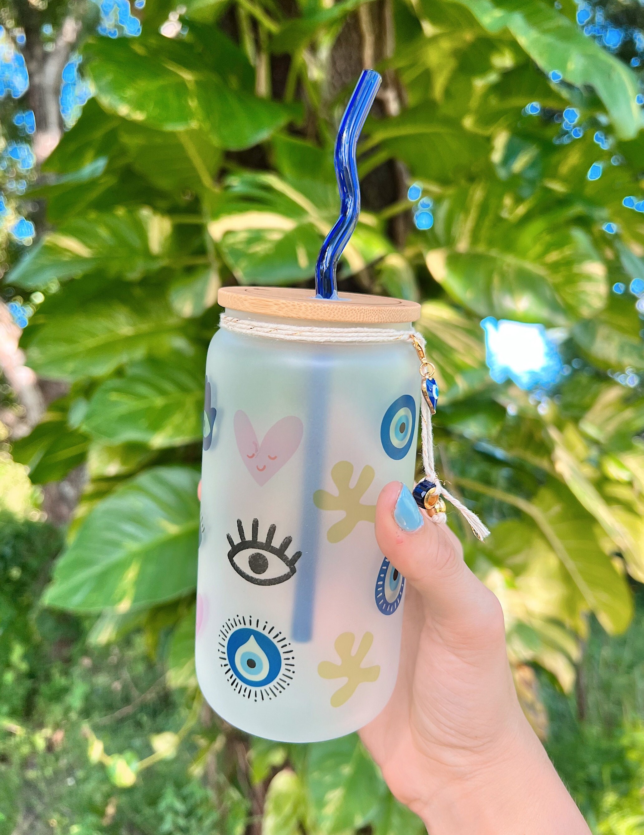 Evil Eye Retro Iced Coffee Cup | 16 Oz Frosted Glass Beer Can | Cup ...