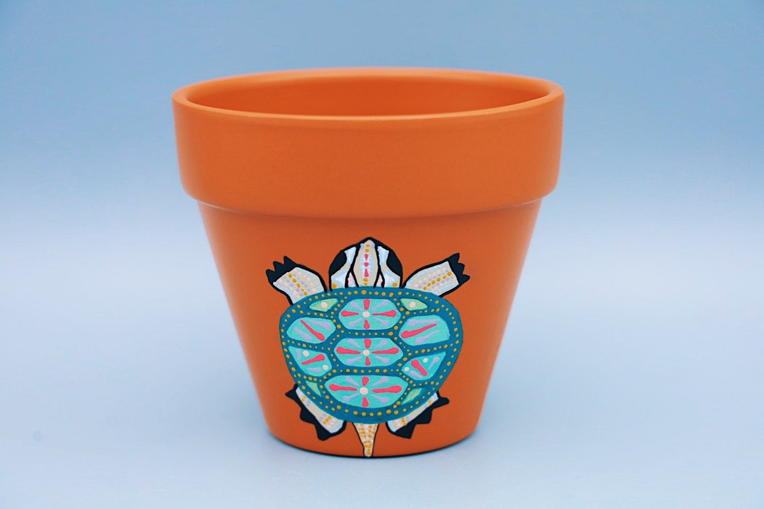 Dotted Sea Turtle Pot | Indoor Outdoor Planter | Hand Painted Ocean ...