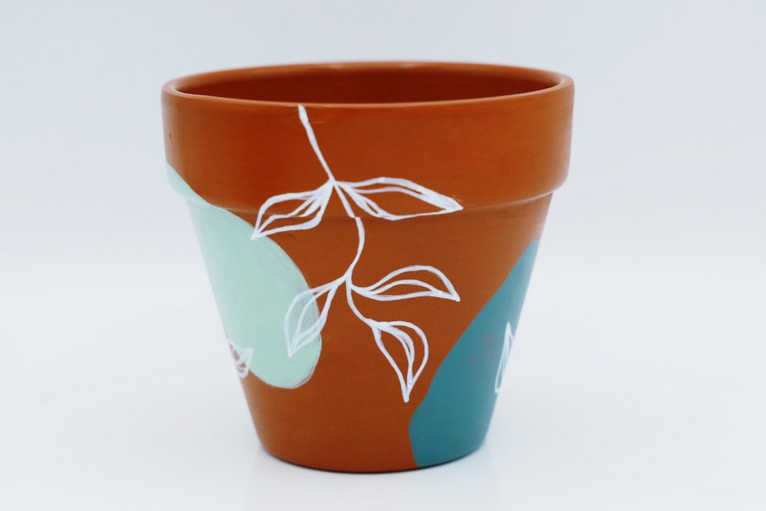 Muted Line Art Pot | Indoor Outdoor Planter | Hand Painted Botanical ...