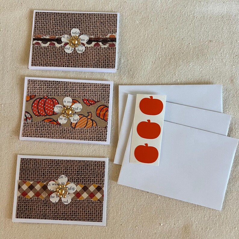 Mini Fall Notecards With Envelopes/ Set of 3 / Gift Cards / Lunch Box ...