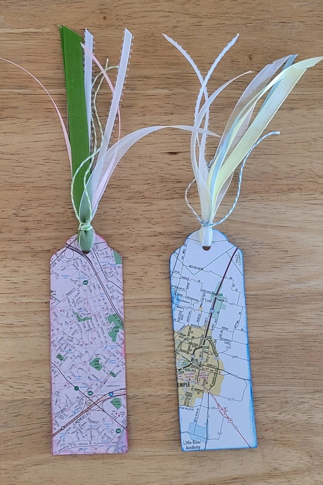 Travel Map Bookmarks Handmade Paper Bookmarks With Ribbon Set of 2 - Etsy