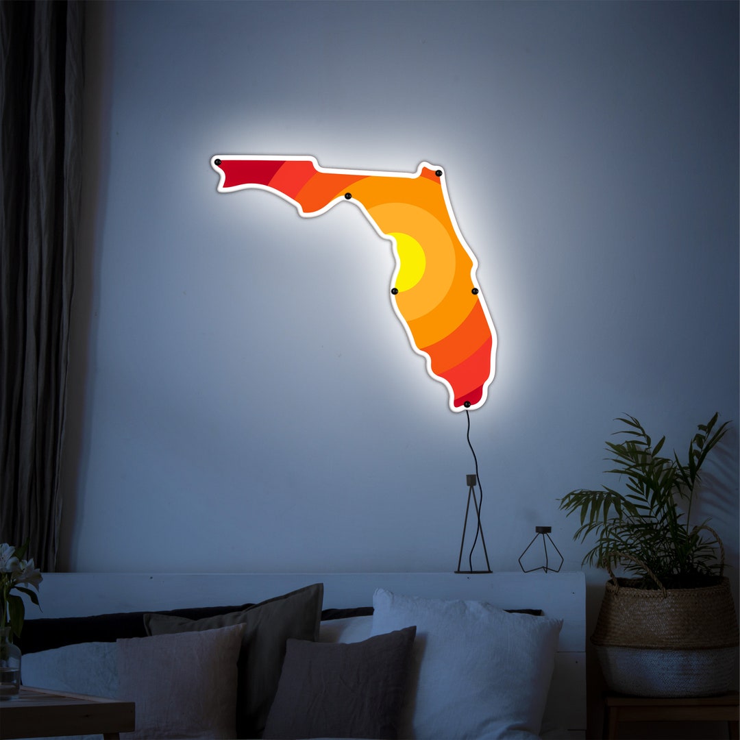 State of Florida Wall Art, Light Up, Florida State Outline, Florida ...