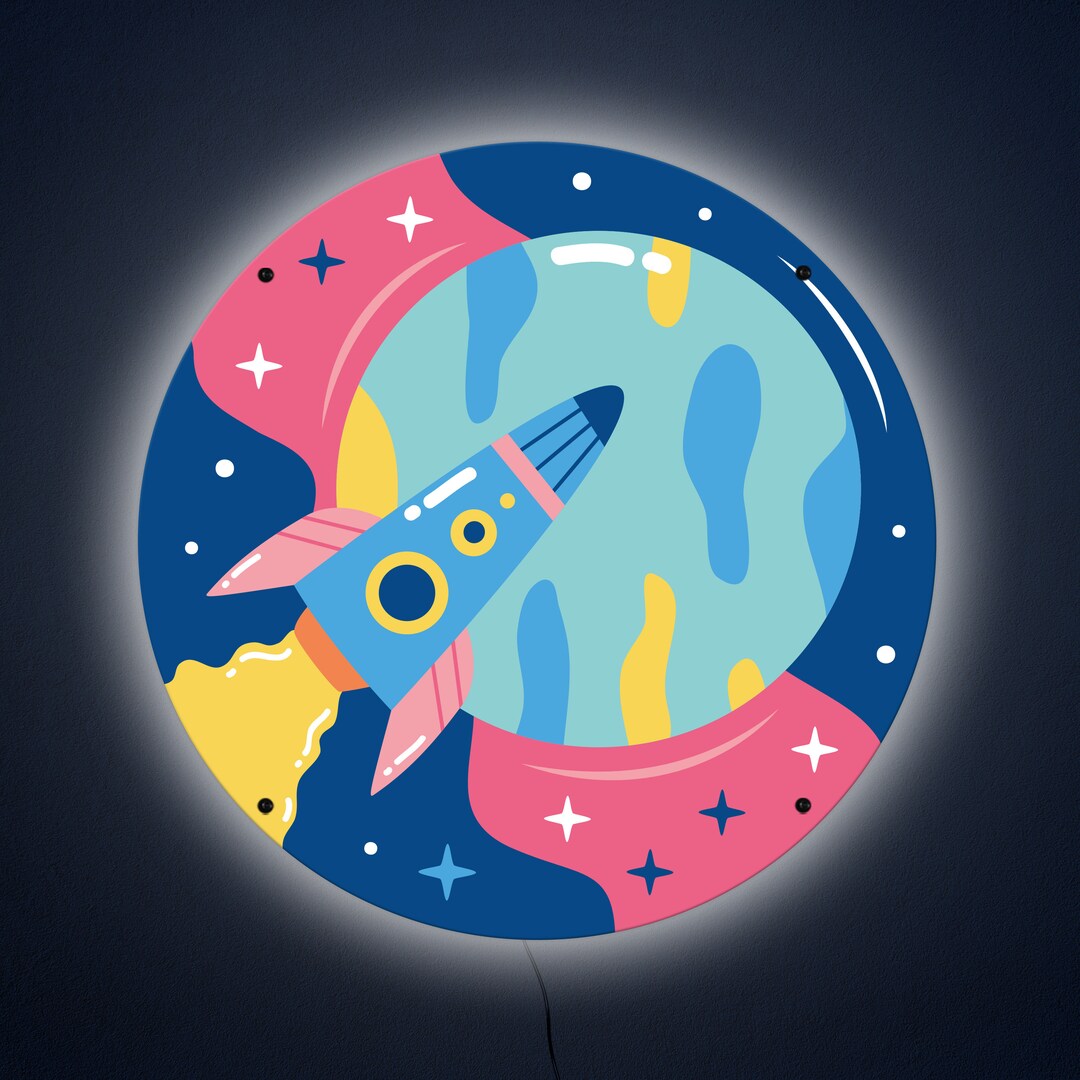 Blue Rocket Ship Light up Sign, Night Light, Wall Art, LED Sign, Home ...