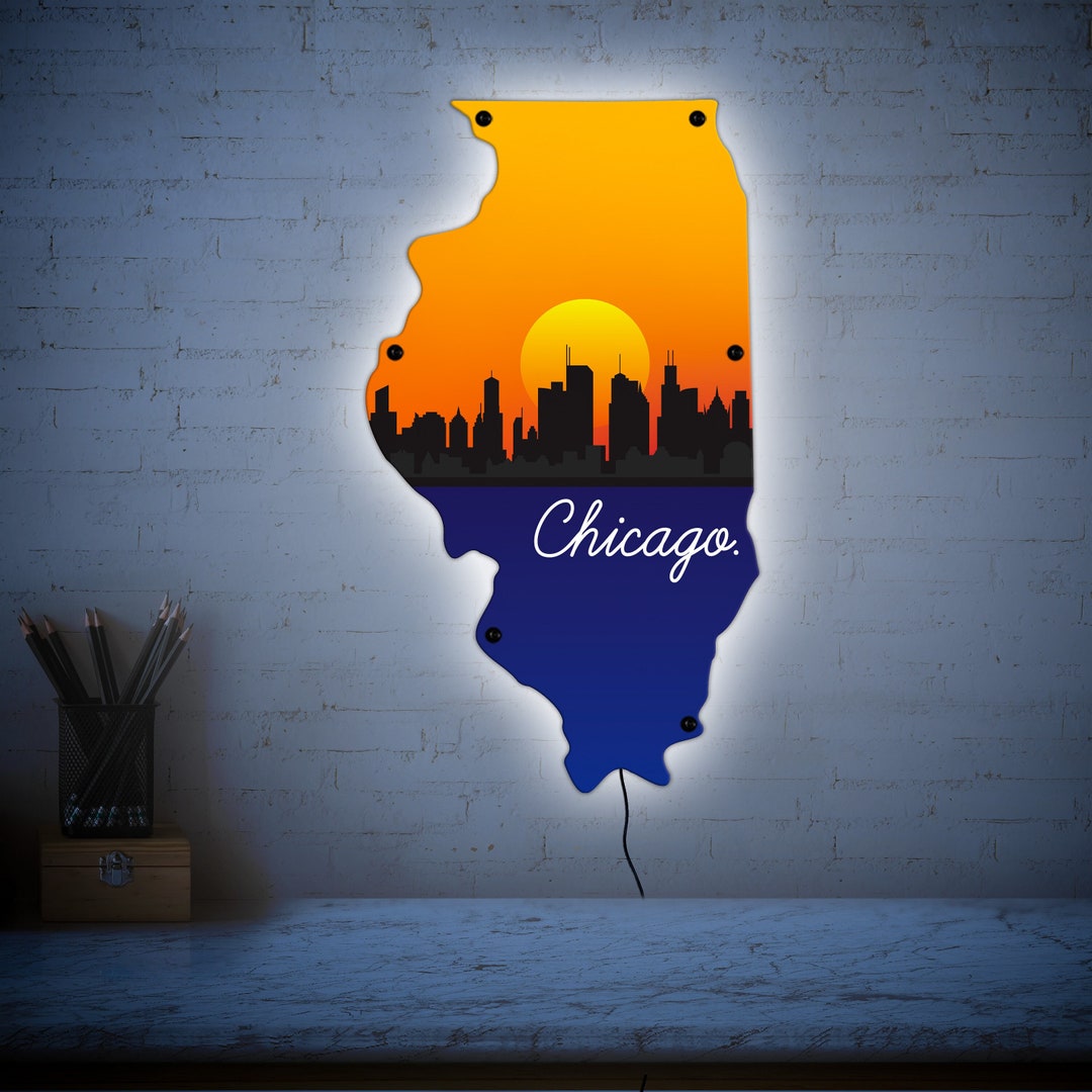 Illinois LED Sign: Chicago Skyline Night Light, Dorm Decor - Etsy