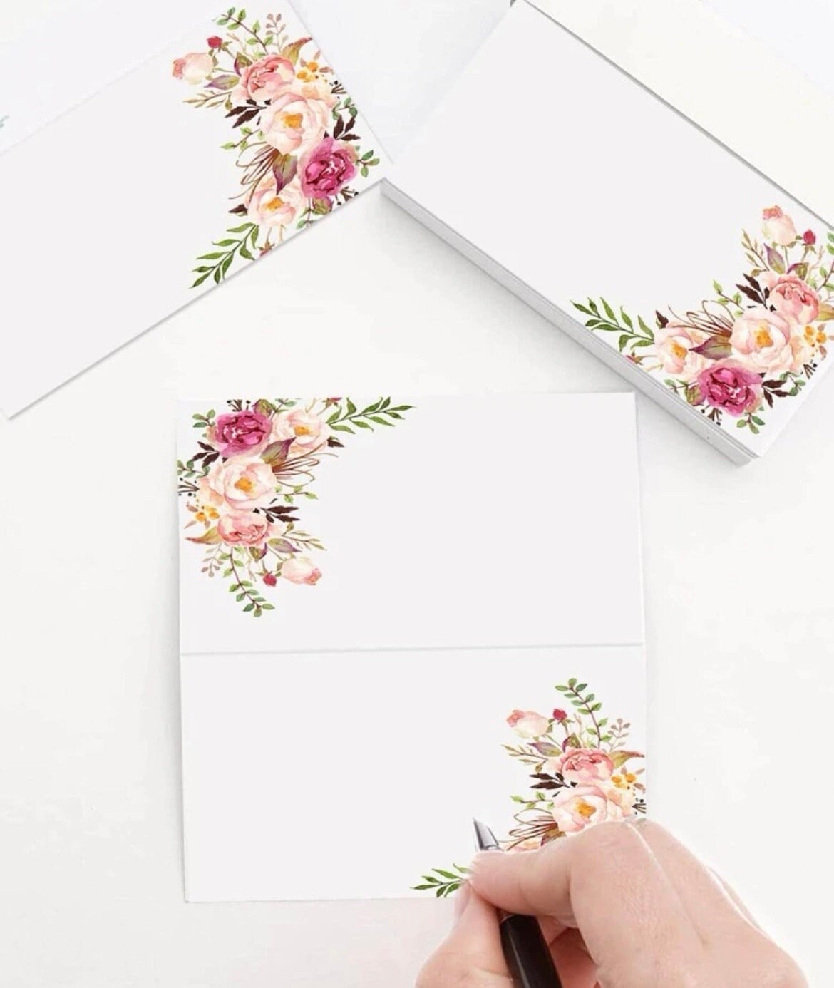 Floral Place Cards, Flower Name Cards, Blush Pink Stationery, Foliage ...