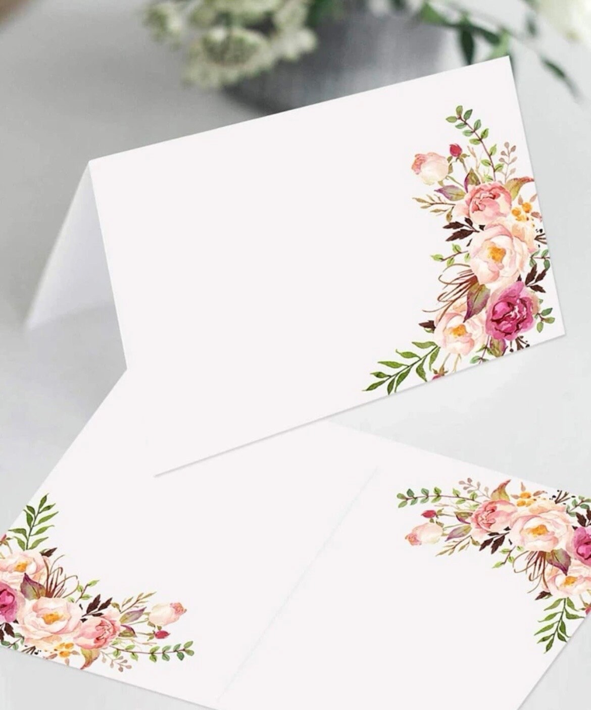 Floral Place Cards, Flower Name Cards, Blush Pink Stationery, Foliage ...
