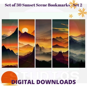 Set of 30 Sunset Digital Bookmarks to Download and Print - Silhouette ...