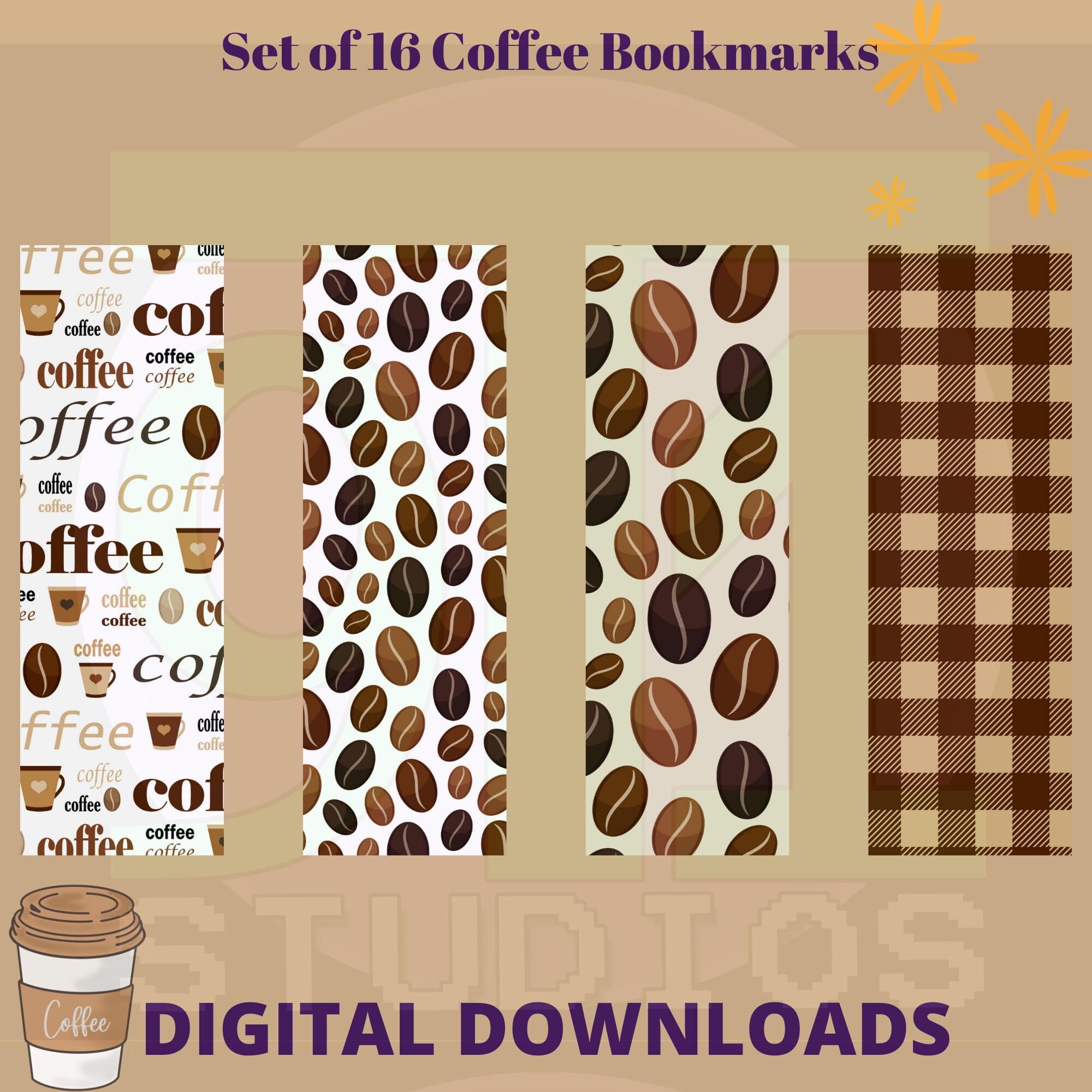 Set of 16 Coffee Digital Bookmarks to Download and Print - Silhouette ...