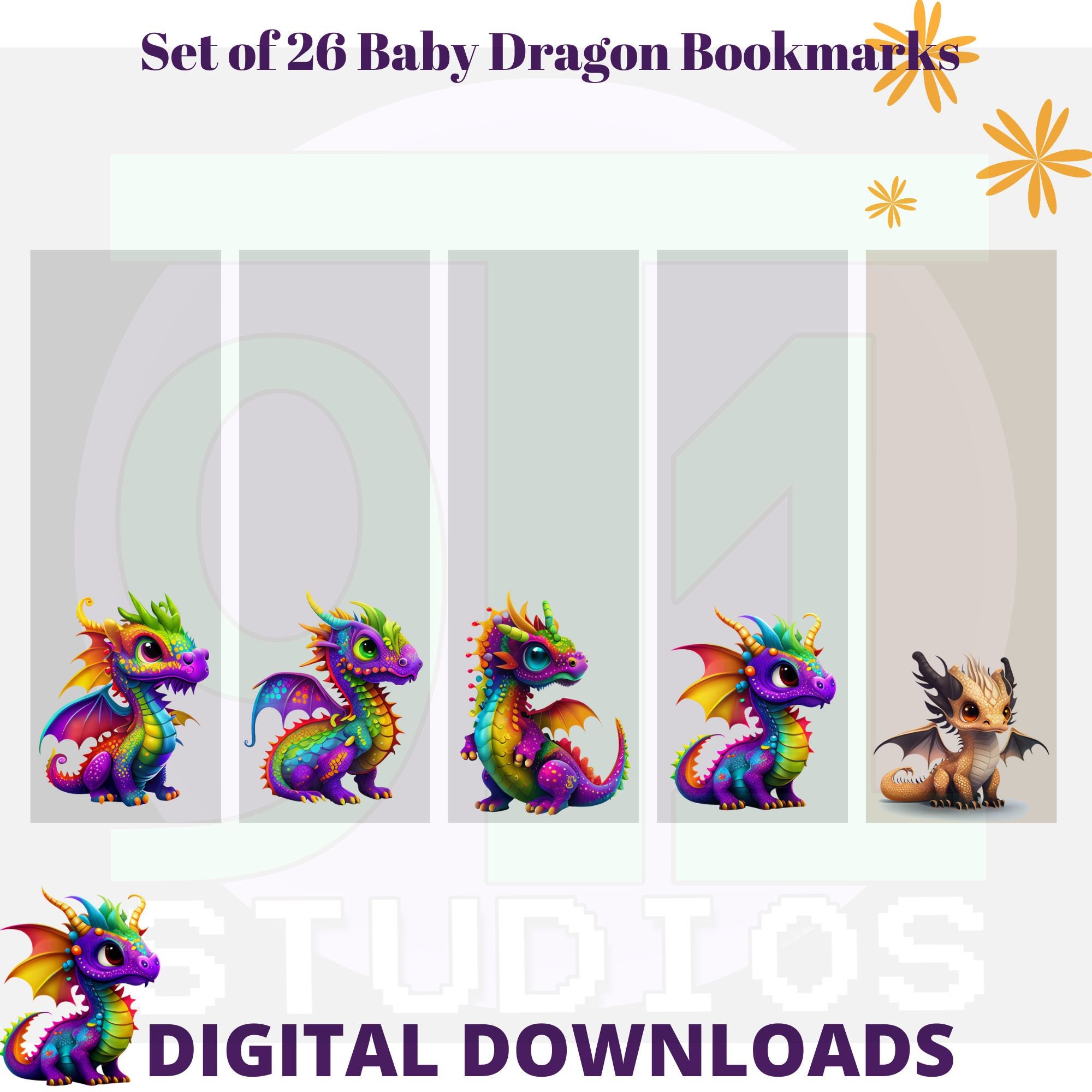 Set of 26 Baby Dragon Digital Bookmarks to Download and Print ...