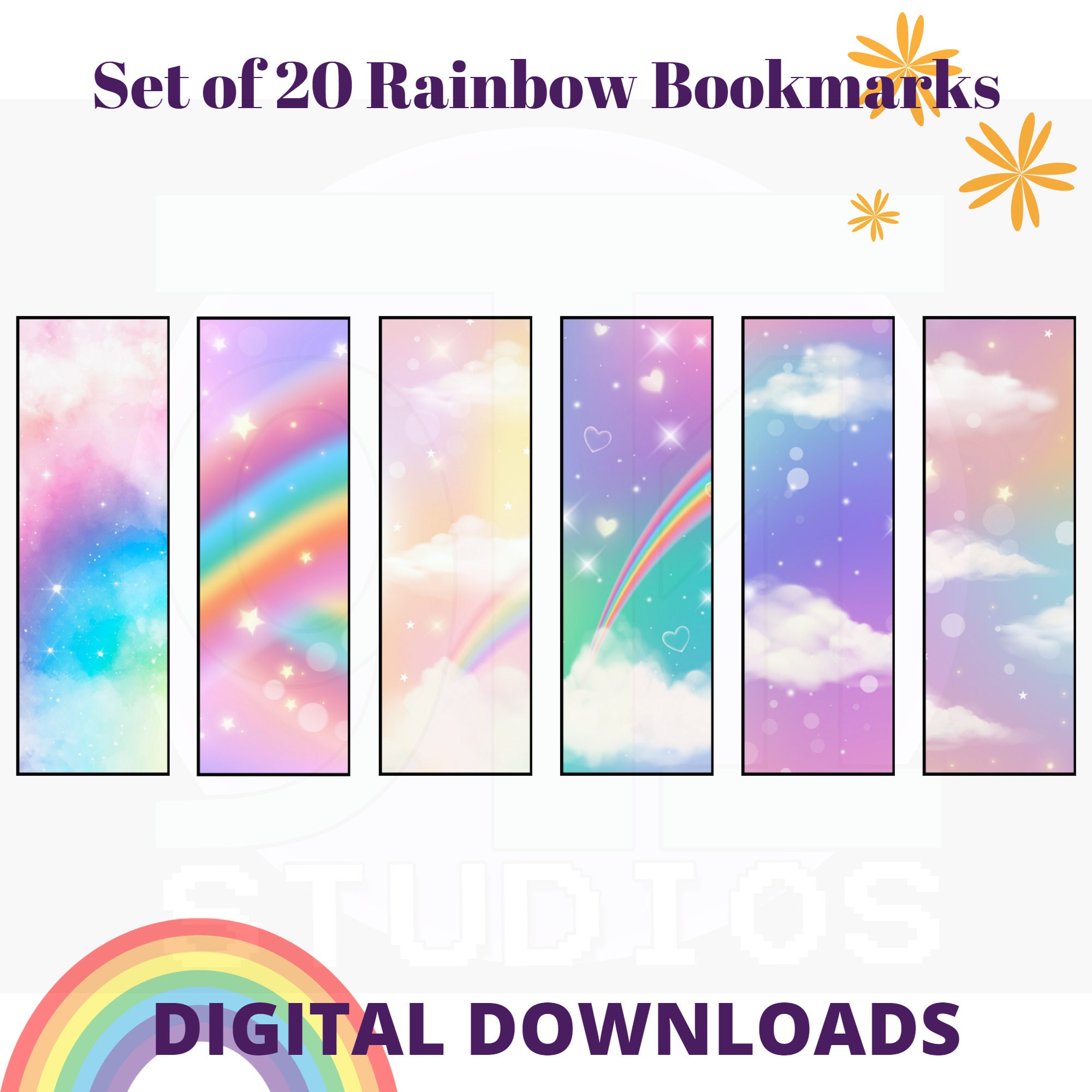 Set of 20 Rainbow Digital Bookmarks to Download and Print - Silhouette ...