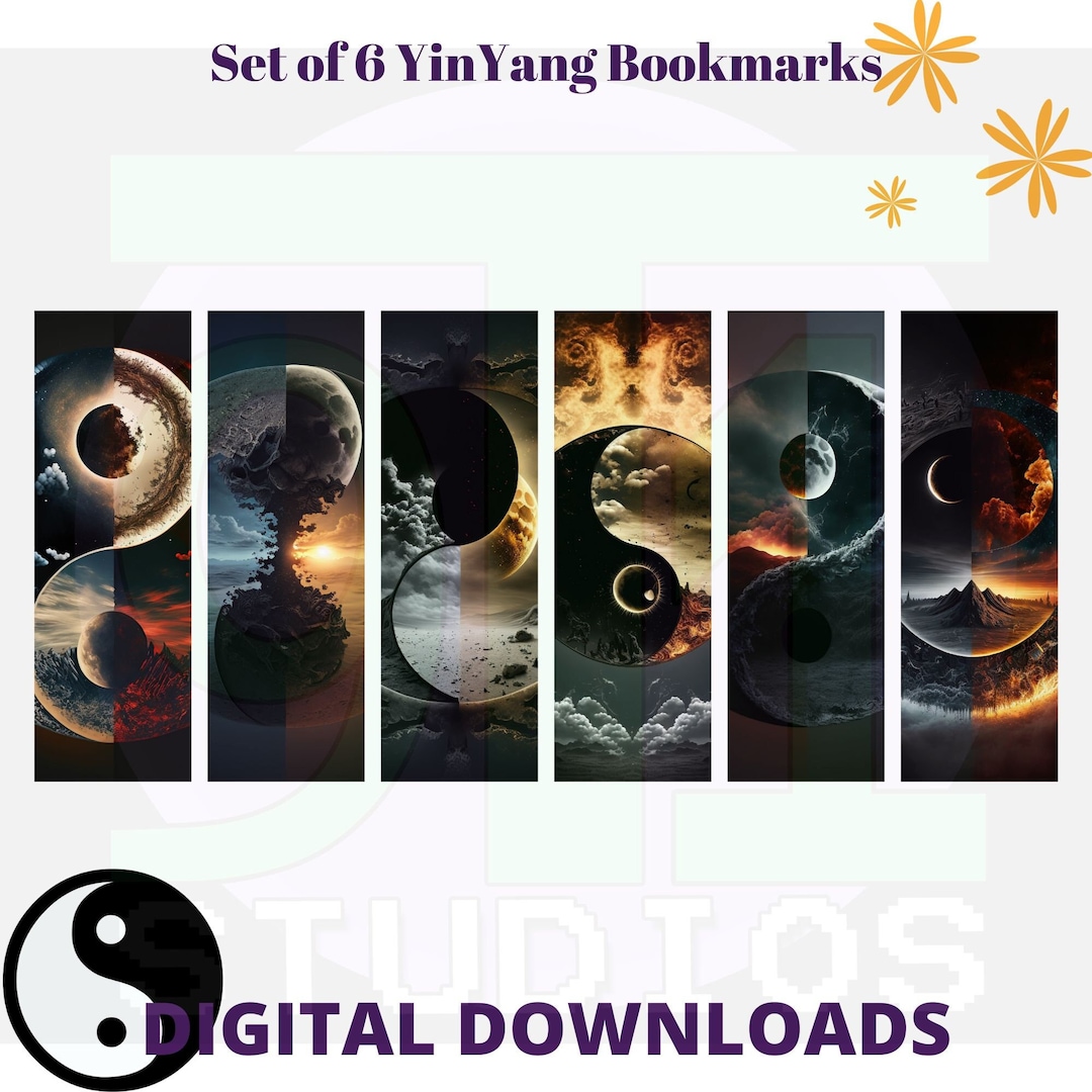 Set of 6 Yin Yang Digital Bookmarks to Download and Print - Silhouette ...