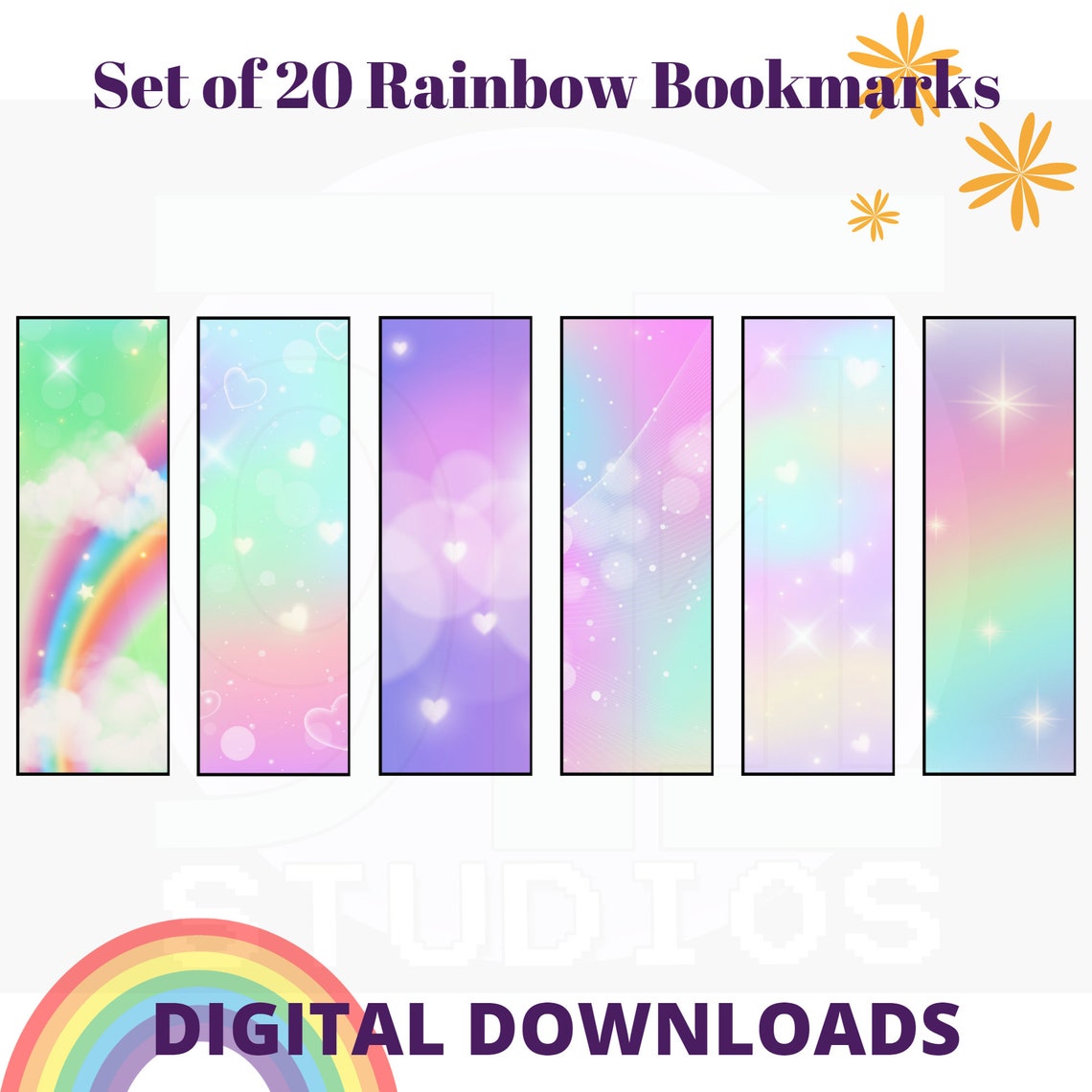 Set of 20 Rainbow Digital Bookmarks to Download and Print - Silhouette ...