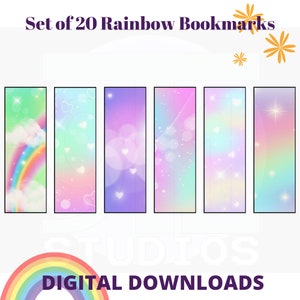 Set of 20 Rainbow Digital Bookmarks to Download and Print - Silhouette ...