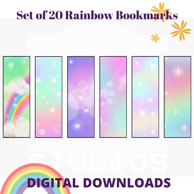 Set of 20 Rainbow Digital Bookmarks to Download and Print - Silhouette ...