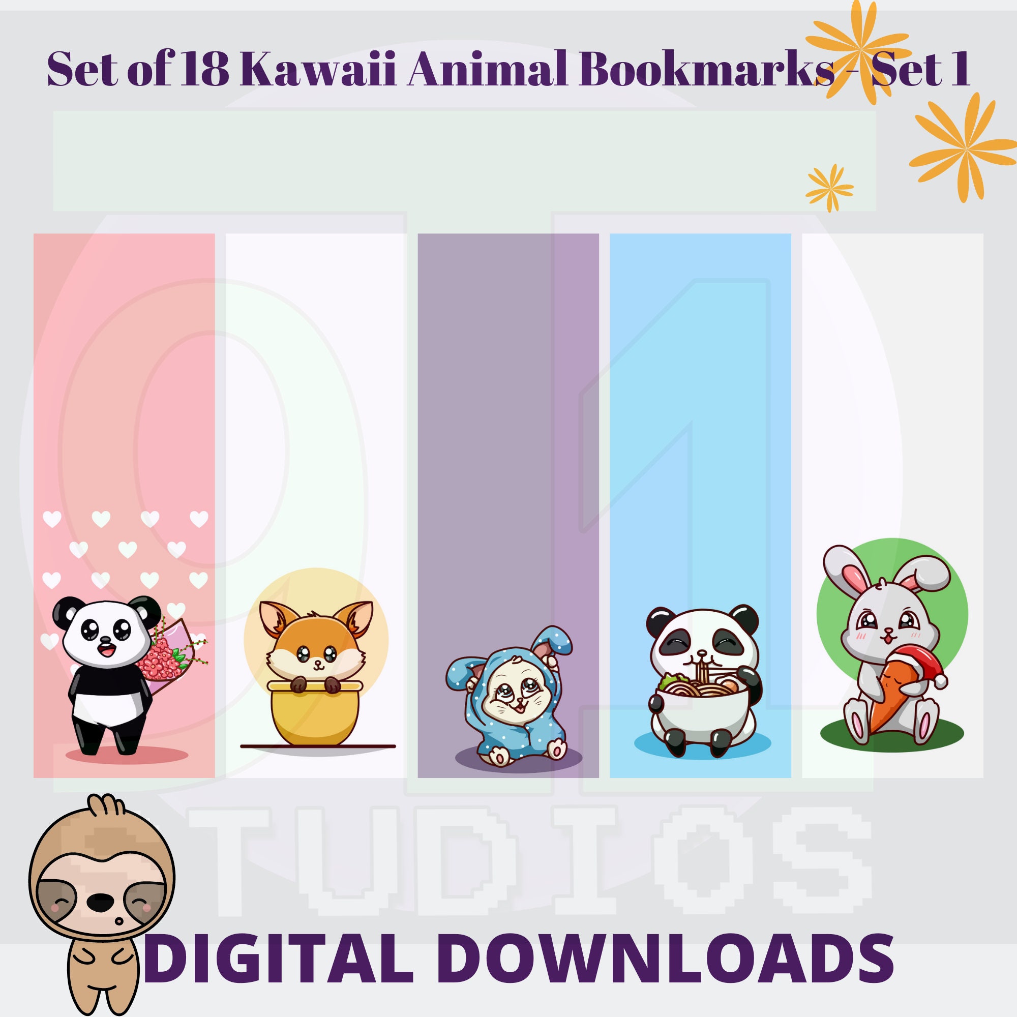 Set of 18 Kawaii Animal Digital Bookmarks to Download and - Etsy