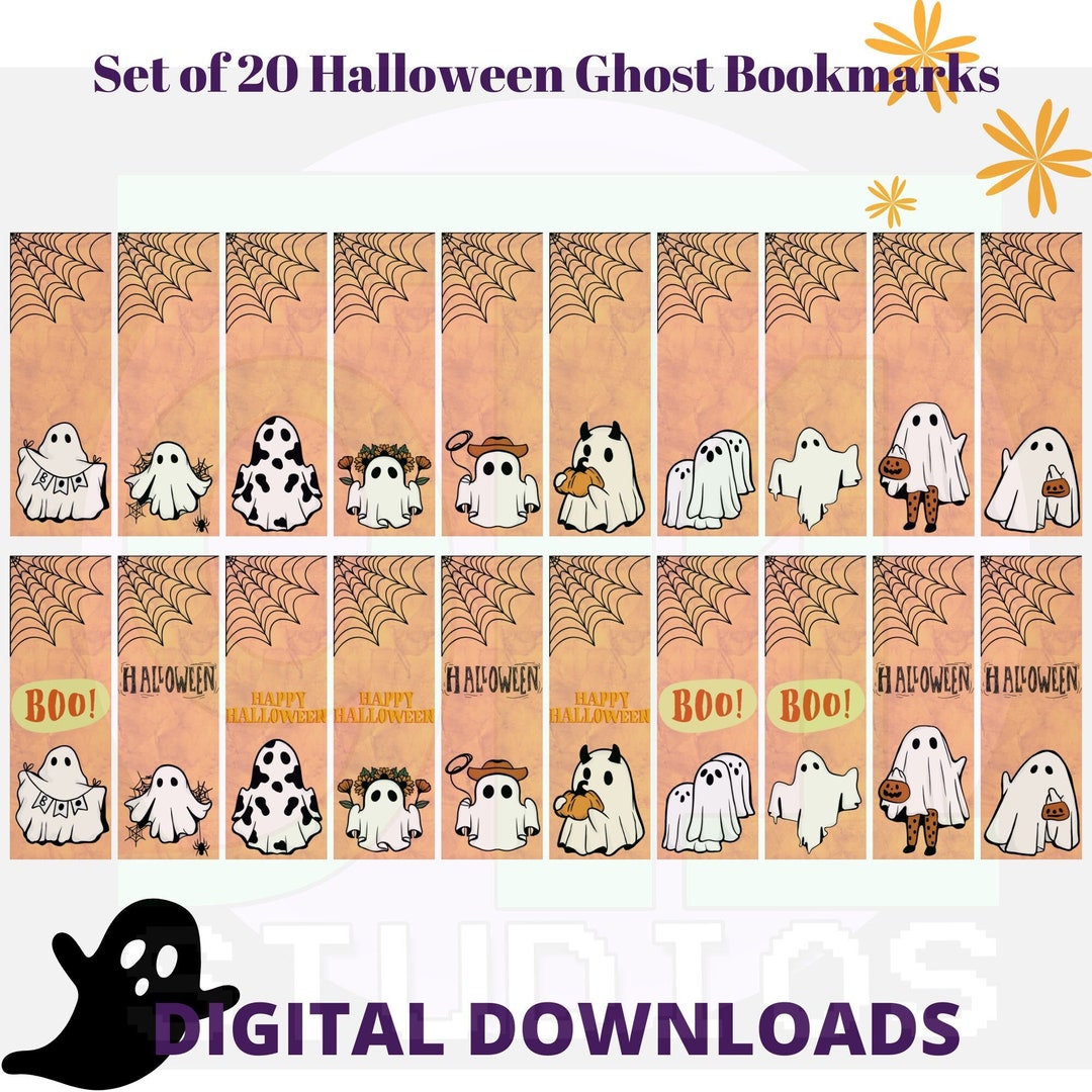 Halloween Ghost Bookmarks: Set of 20 Printable Designs (digital ...